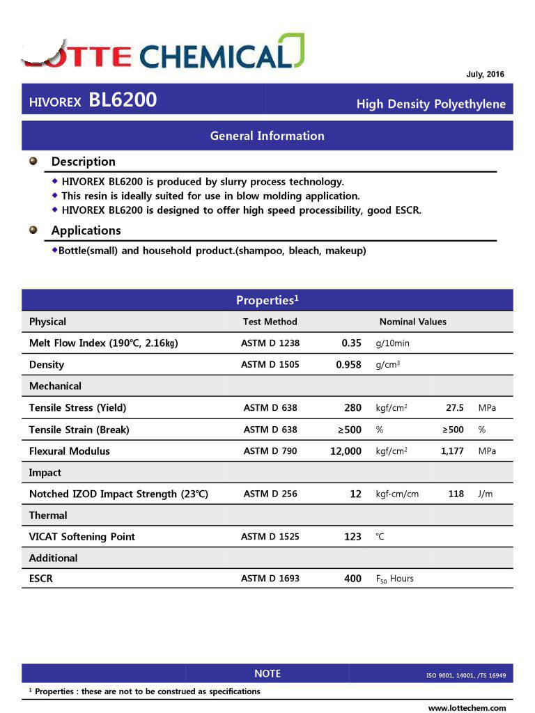 HẠT NHỰA HDPE BL6200 - Nhựa Minh Thu